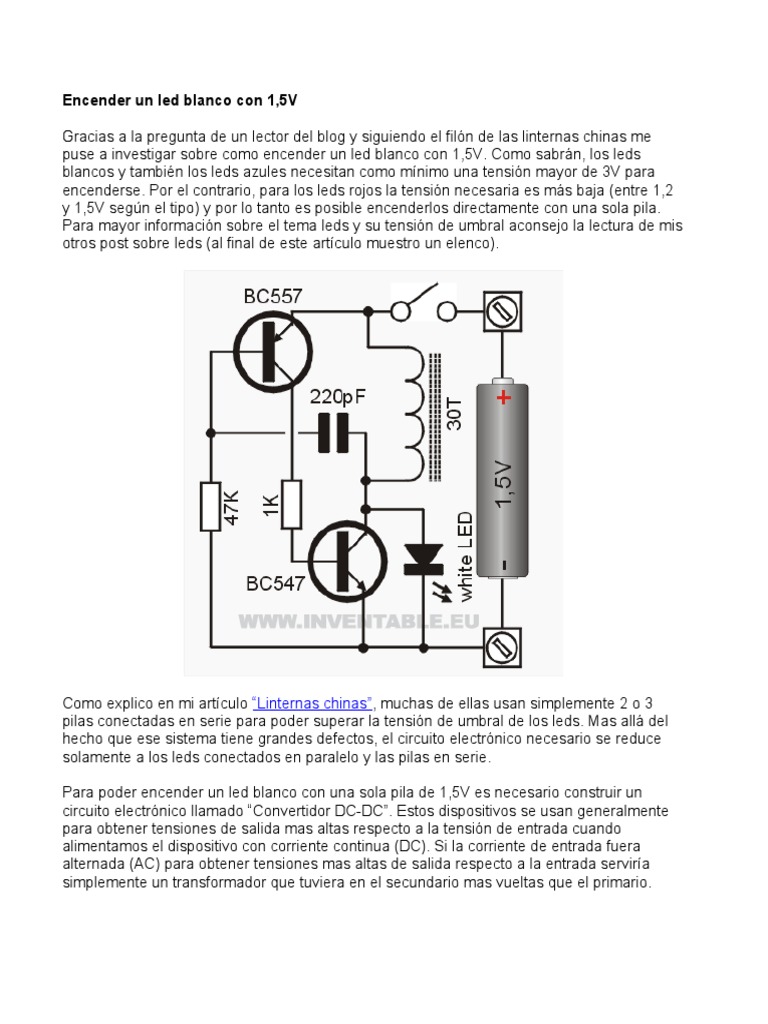 Encender Un Led Blanco Con 1v5 | PDF | Diodo emisor de luz | Inductor