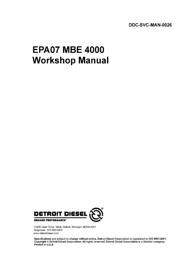 MBE 4000 Workshop Manual | PDF | Turbocharger | Diesel Engine