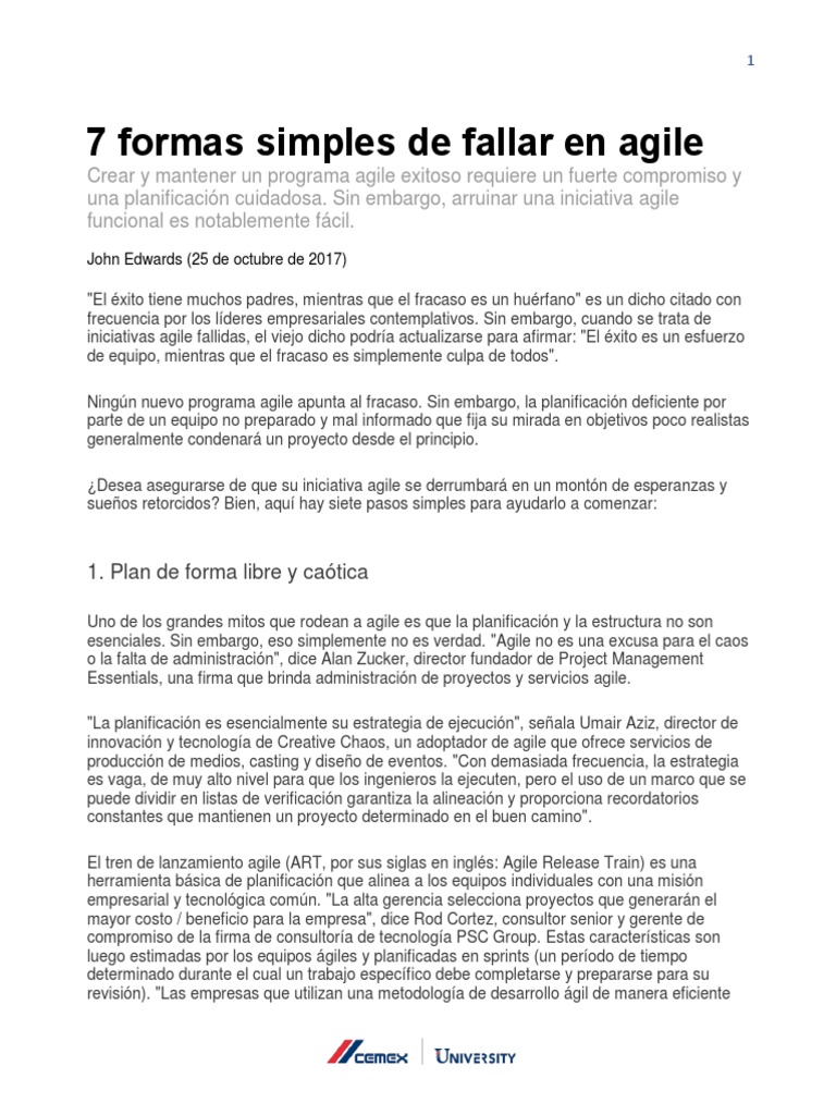 7 Simple Ways To Fail at Agile - ESP | PDF | Planificación | Software