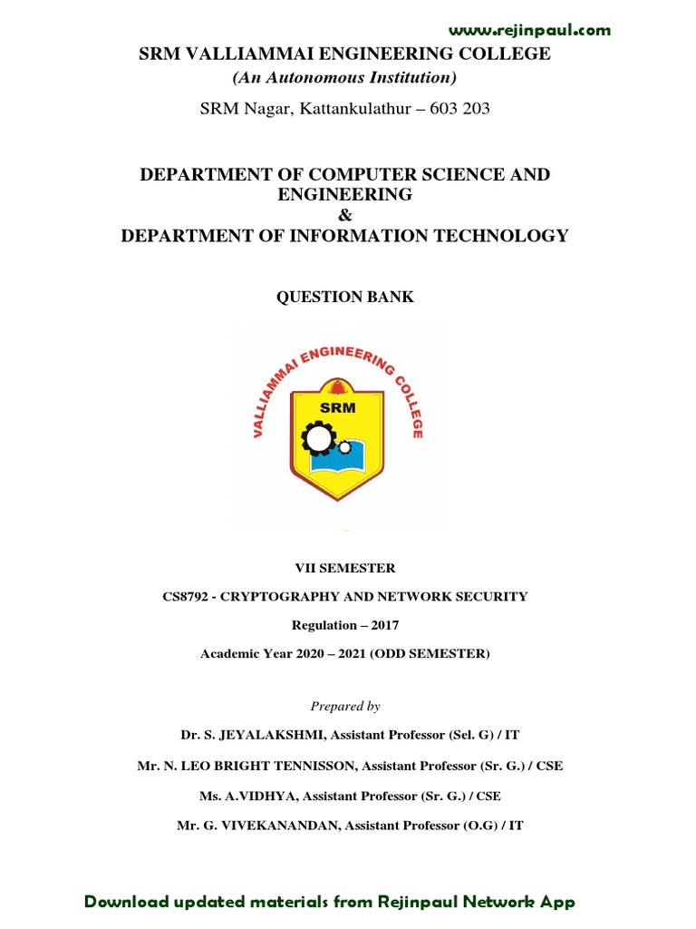 CS8792-Cryptography and Network Security | PDF | Cryptography | Public Key Cryptography