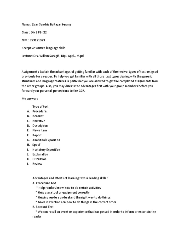 RWLS - Function Learn Type of Text - Zuan Sandria | PDF | Cognitive ...