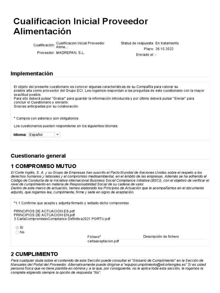 Cuestionario de Cualificación Proveedor ECI | PDF | Privacidad de la ...