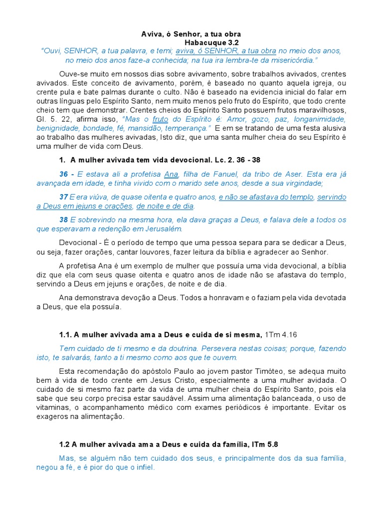 Aviva, Ó Senhor, A Tua Obra | PDF