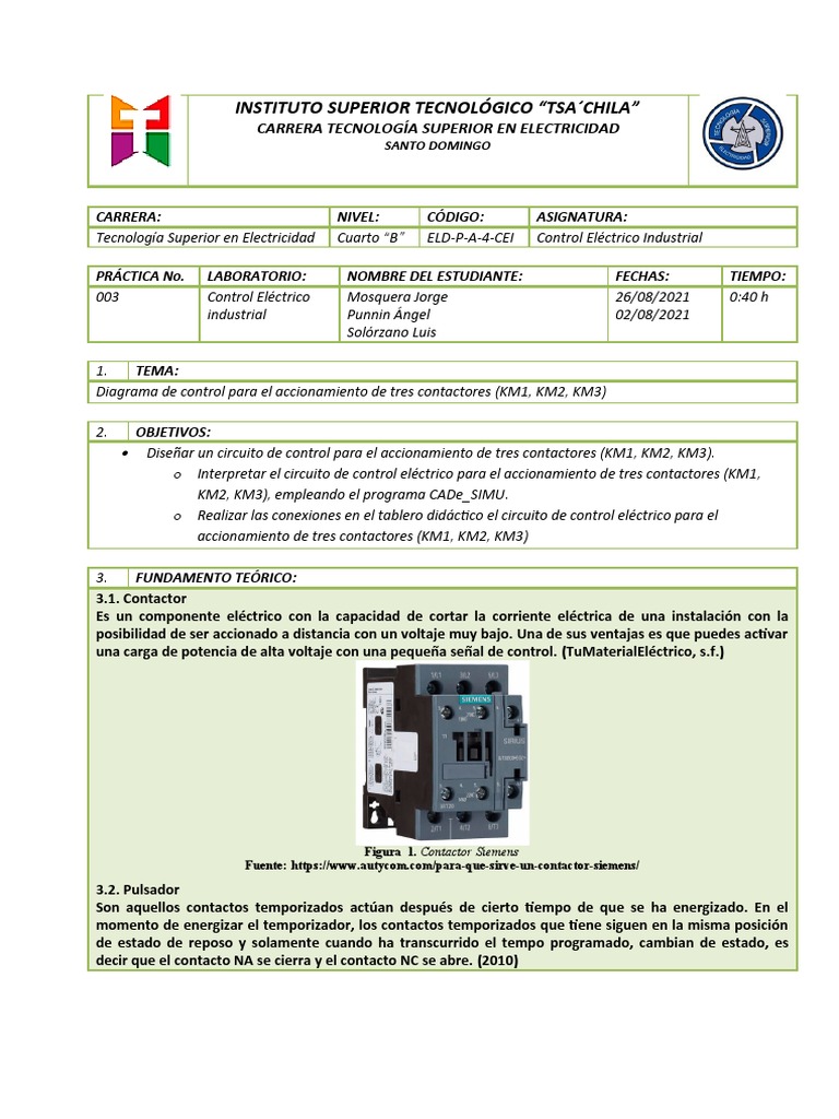 INFORME #2 Diagrama de Control para El Accionamiento de Tres Contactores (KM1, KM2, KM3) | PDF ...