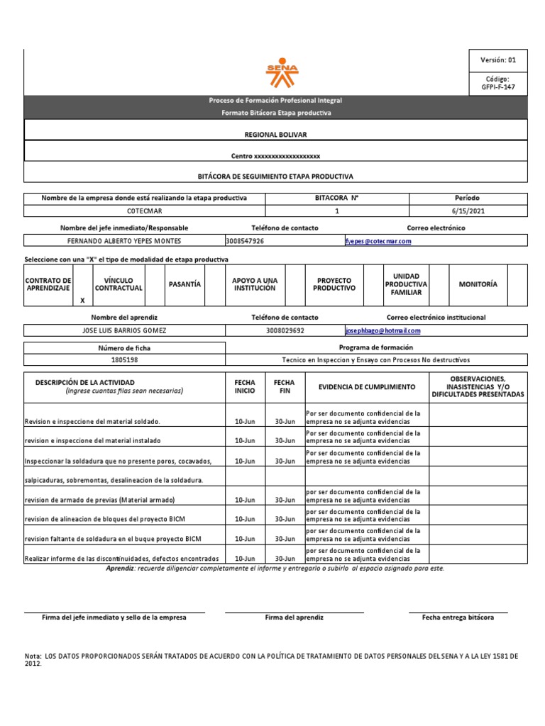 Informe Bitacoras Sena 2021 | PDF | Business | Soldadura