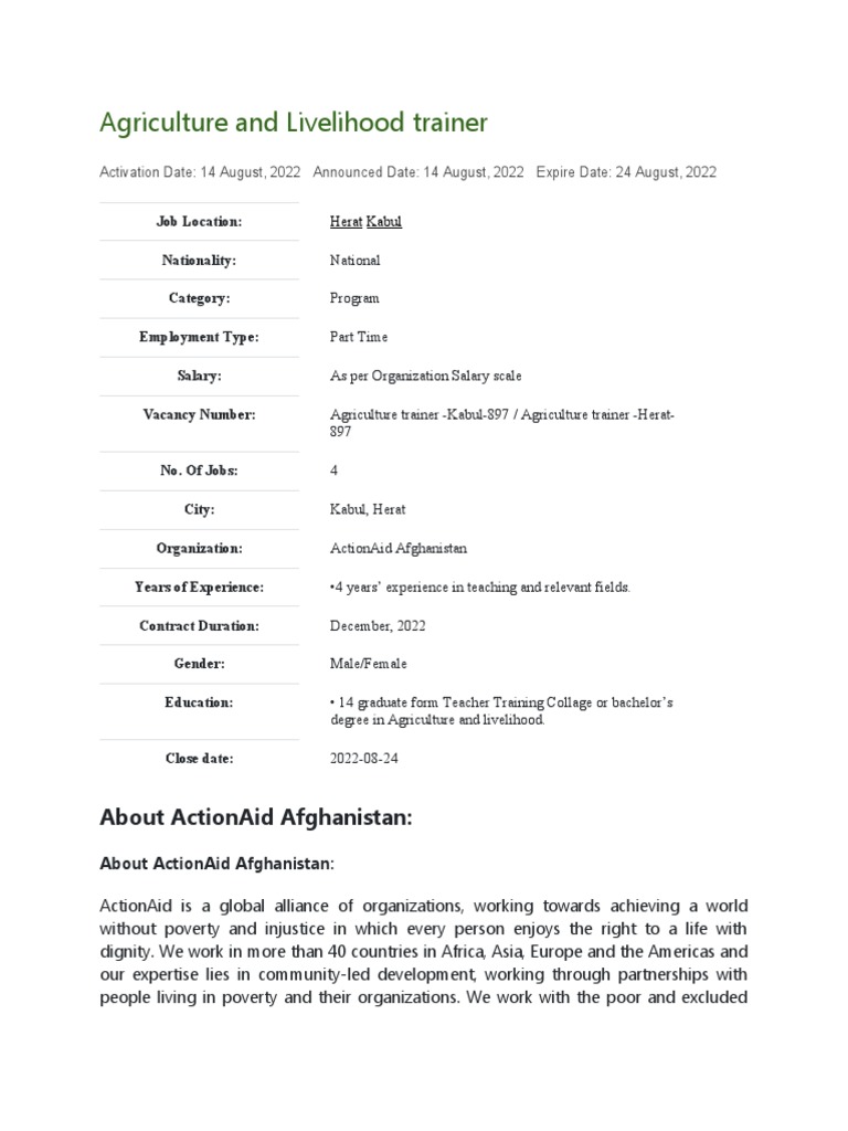 Agriculture and Livelihood Trainer | PDF | Teachers