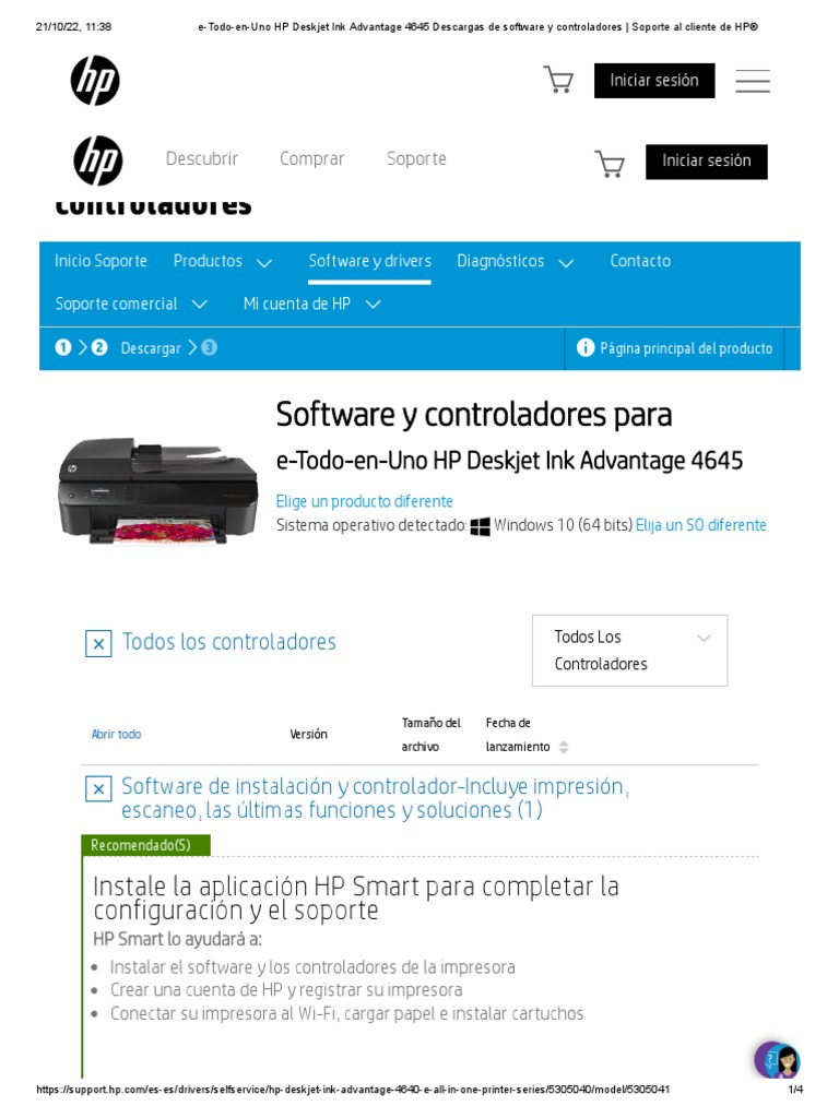 e-Todo-en-Uno HP Deskjet Ink Advantage 4645 Descargas de software y controladores _ Soporte al ...