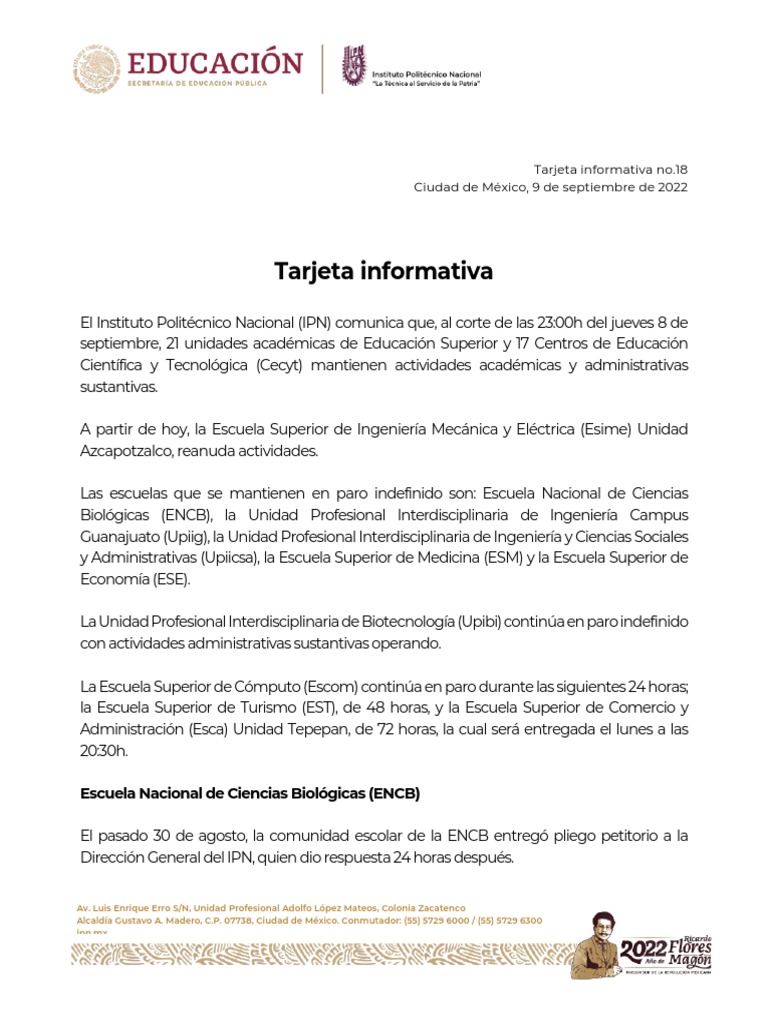 Tarjeta Informativa 18 9septiembre | PDF