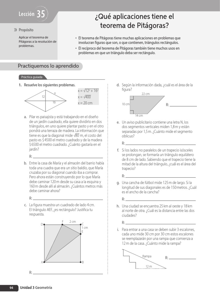 Aplicaciones Del Teorema de Pitágoras | PDF | Triángulo | Rectángulo