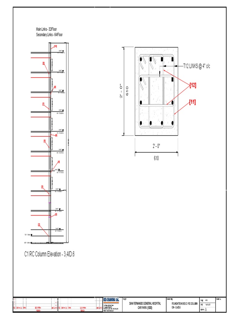 Column Elevation Drawing Detailing Reinforced Concrete Column Heights ...