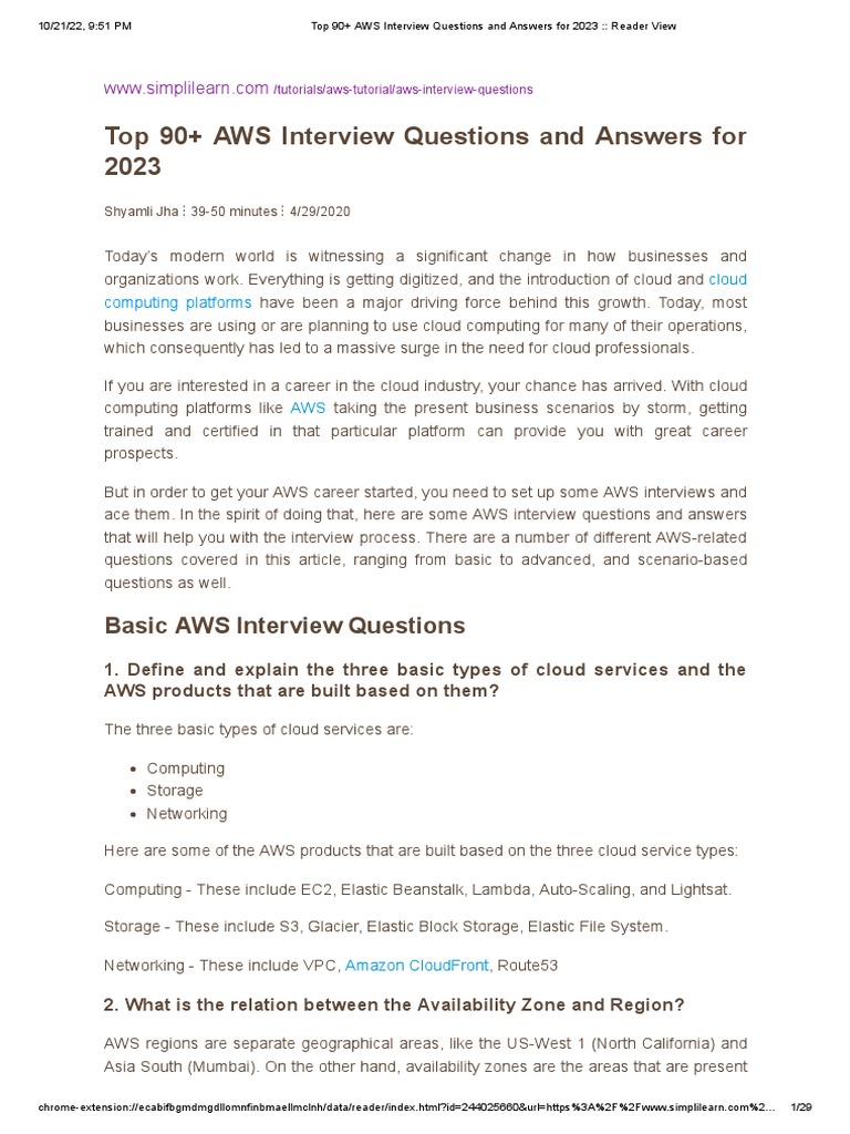Top 90+ AWS Interview Questions and Answers For 2023 - Reader View | PDF | Amazon Web Services ...