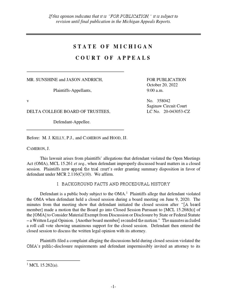 State of Michigan Court of Appeals Decision | PDF | Summary Judgment ...