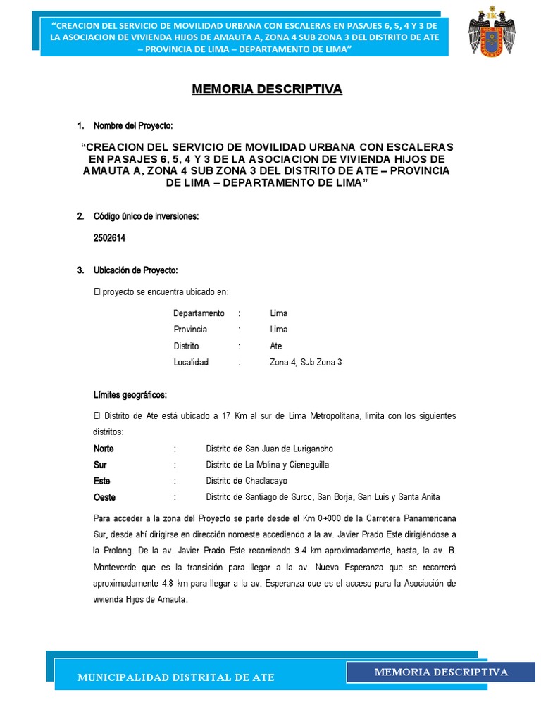 Memoria Descriptiva | PDF | Hormigón | Ingeniero civil