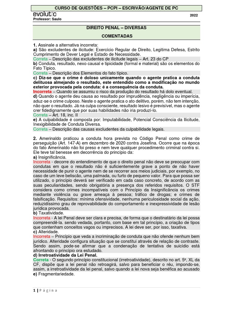 Questões Comentadas - PCPI - Aula Bônus | PDF | Roubo | Extorsão