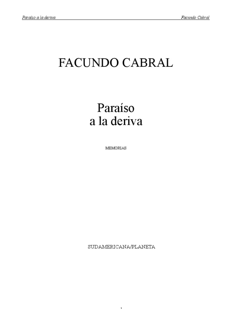 Libro - Cabral, Facundo Paraíso A La Deriva | PDF | Amor | Entretenimiento (general)