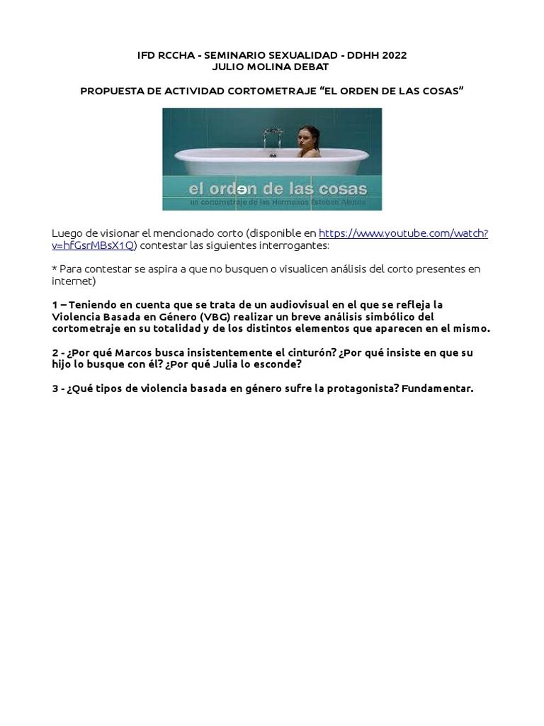 Análisis del cortometraje "El orden de las cosas" | PDF | Juegos y ...