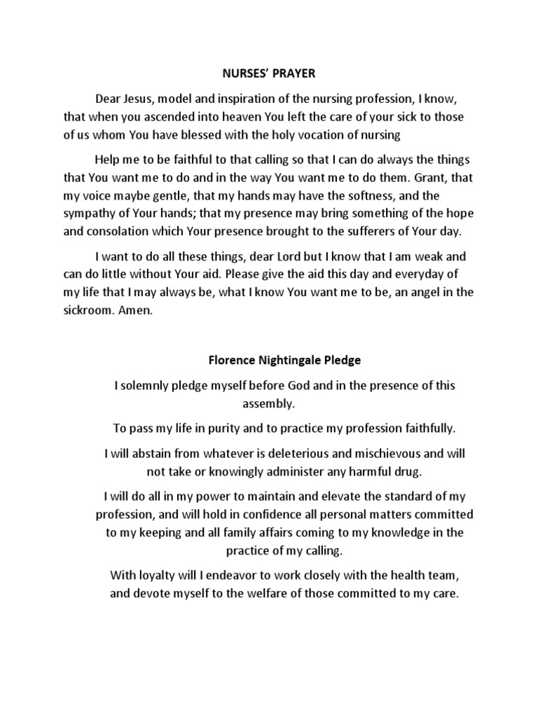 Nurses Prayer and Pledge 1 | PDF