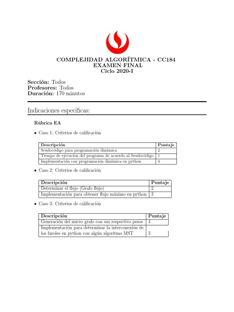 Examen Final Complejidad Algoritmica | PDF | Algoritmos | Matemáticas Aplicadas