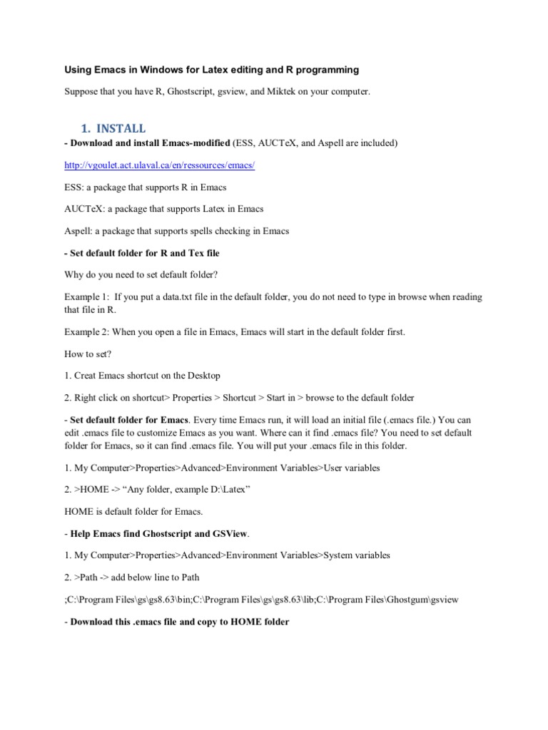 Using Emacs in Windows To Type Latex and Program R | PDF | Computer File | Te X