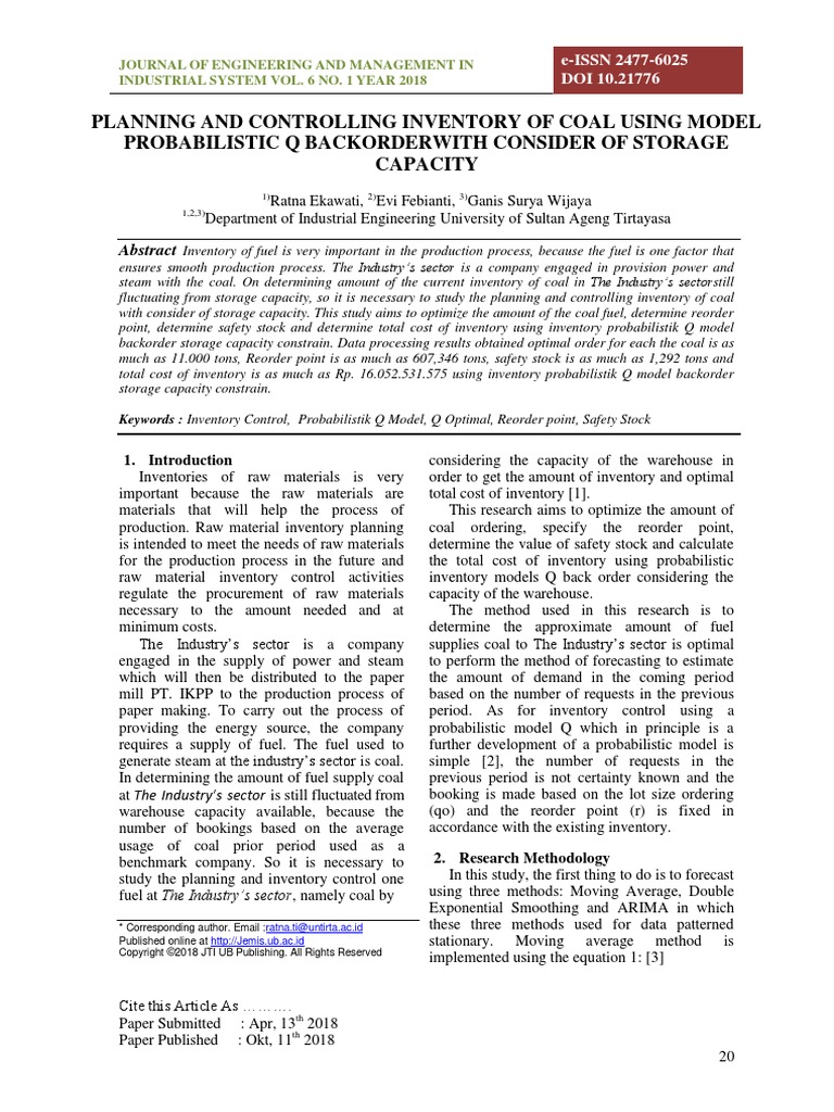 Planning and Controlling Inventory of Coal Using M | Download Free PDF | Forecasting ...