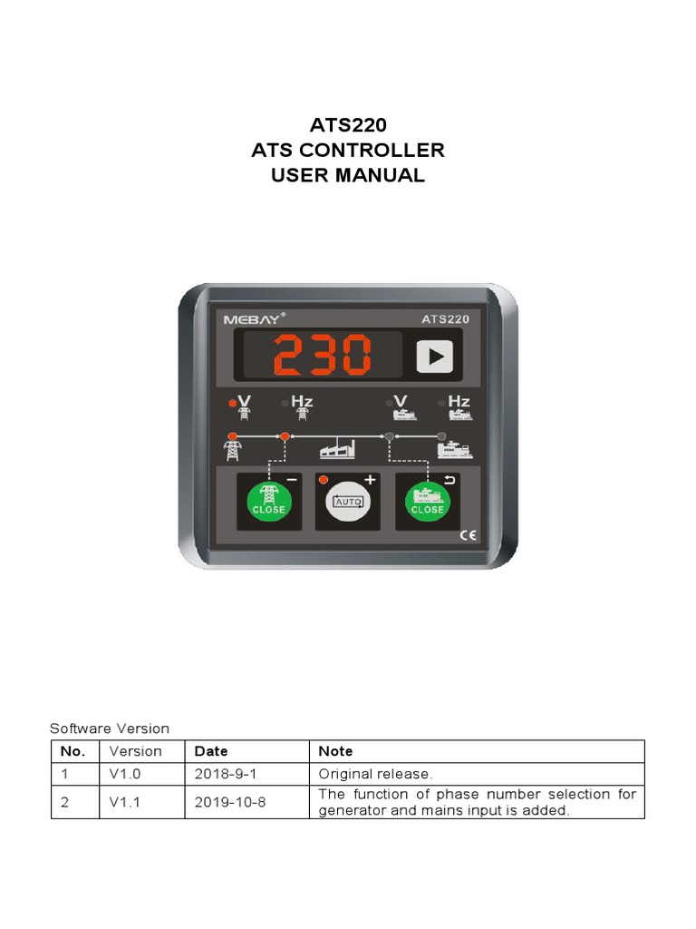 ATS220 Ats Controller User Manual V1.1 20190923 | PDF | Mains ...