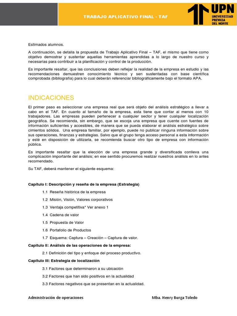 Trabajo Aplicativo Final-TAF | PDF | Business | Cadena de valor