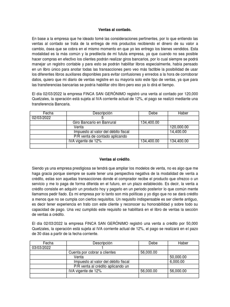 Ejemplos de Registros Contables - Administración de Negocios | PDF ...