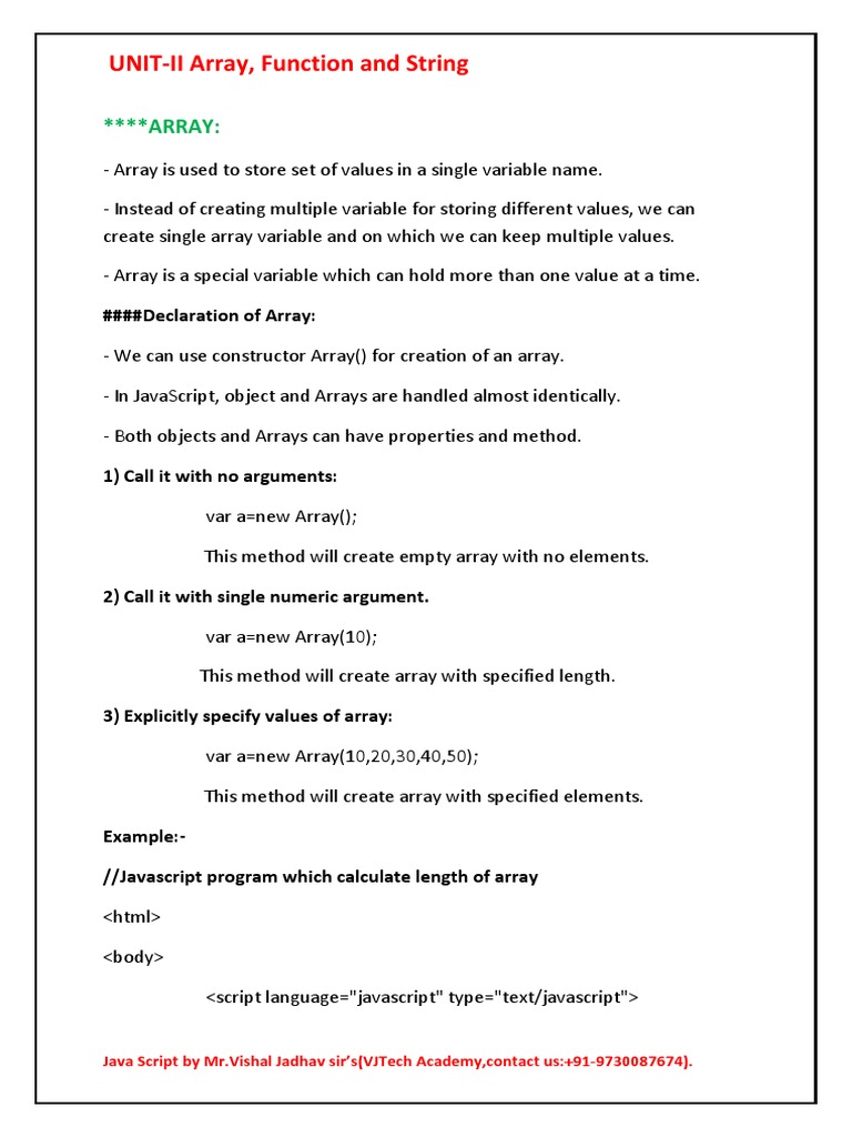 Unit Ii Notes Java Script Pdf Java Script String Computer Science 4482