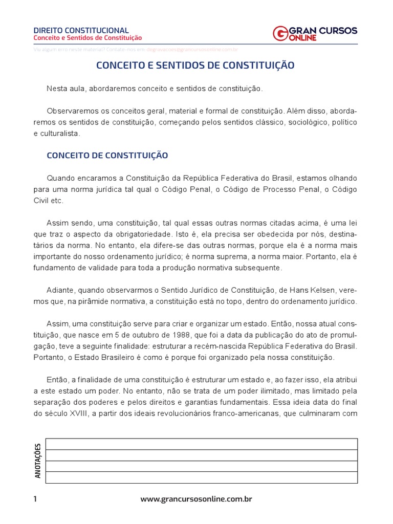 Aula 1 - Conceito e Sentido Da Constituição I | PDF | Constituição ...