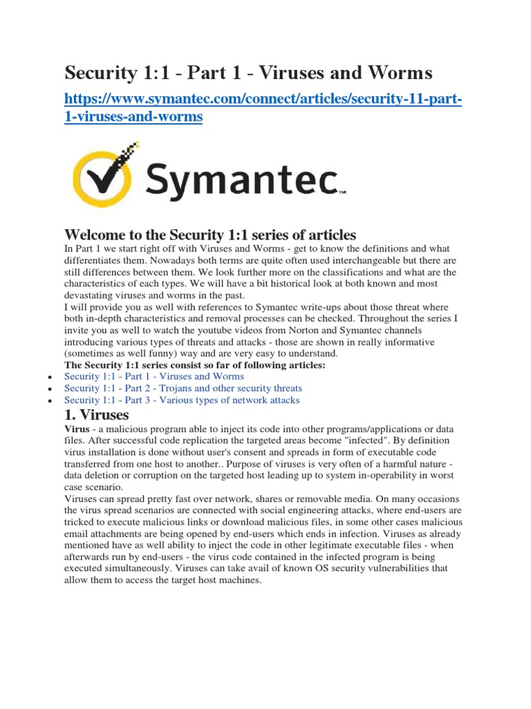 Security 1 1 - Part 1 - Viruses and Worms | PDF | Computer Virus | Malware