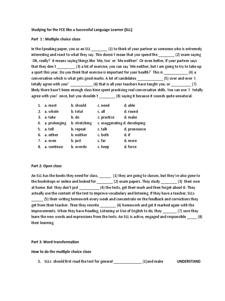 Studying For The FCE Like A Successful Language Learner | PDF ...