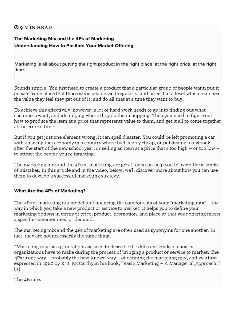 The Marketing Mix and The 4Ps of Marketing - From | PDF | Marketing | Sales