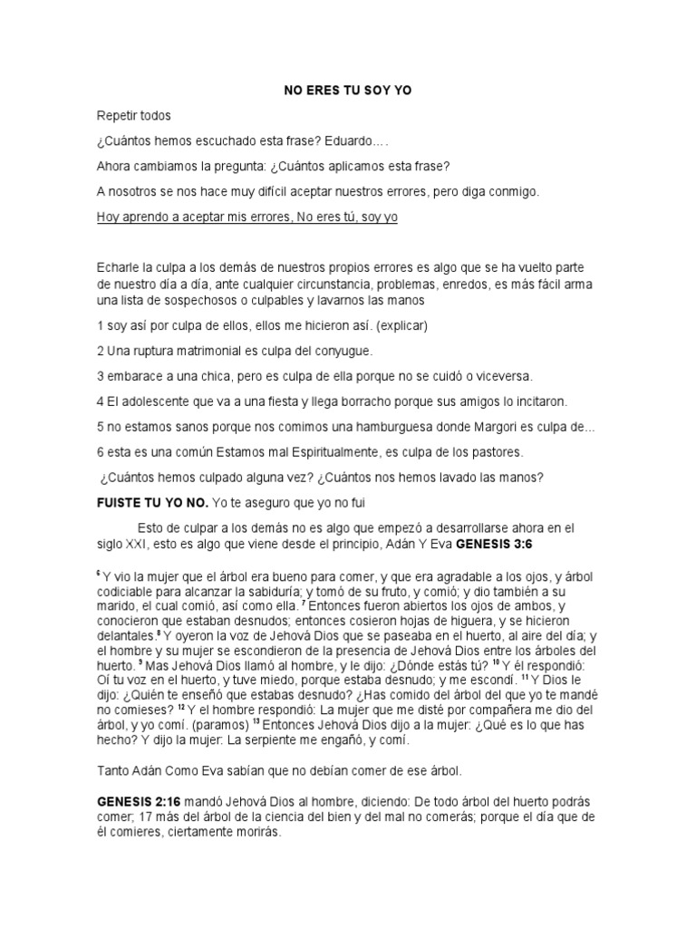No Eres Tu Soy Yo | PDF | Víspera | Adán y Eva