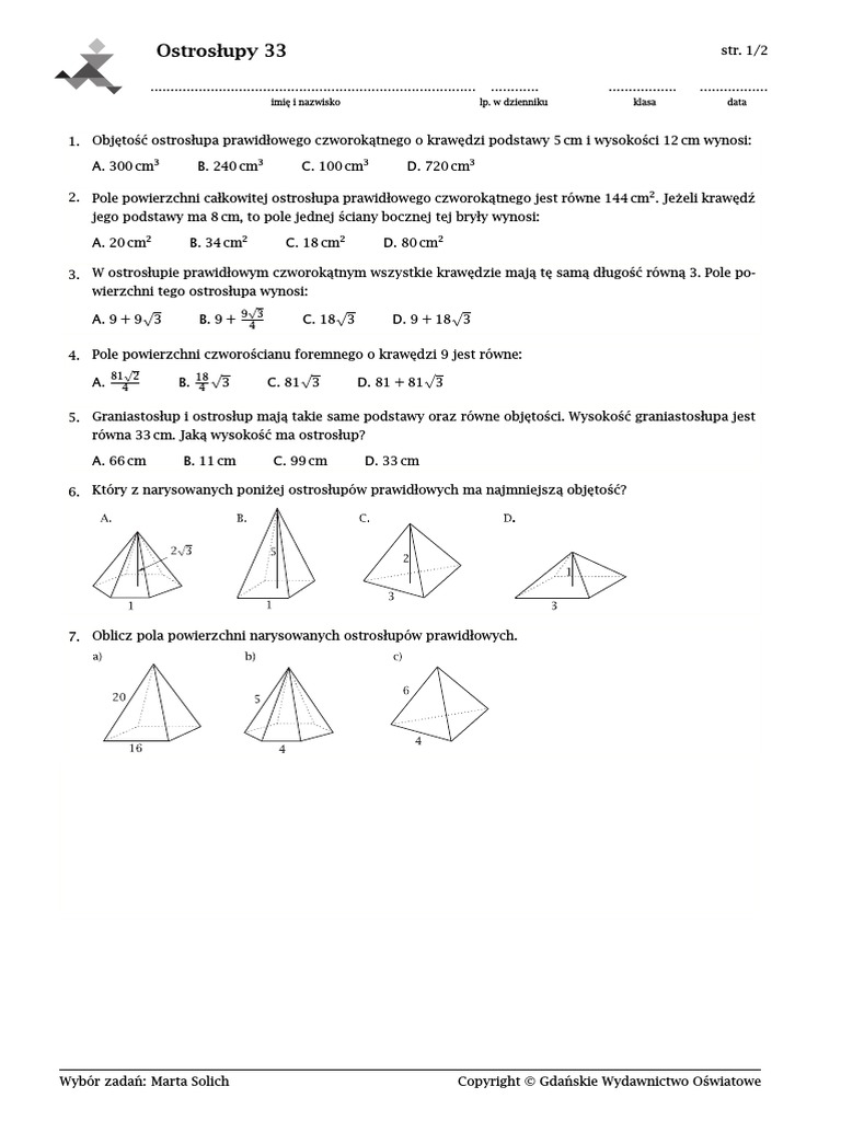 Ostrosłupy - Trening. | PDF