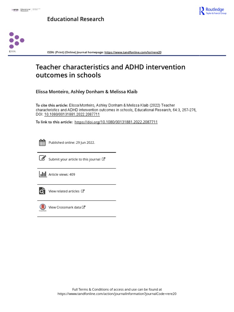 Teacher Characteristics and ADHD Intervention Outcomes in Schools | PDF ...
