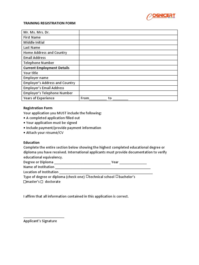 Training Registration Form | PDF | Conflict Of Interest | Academic Degree