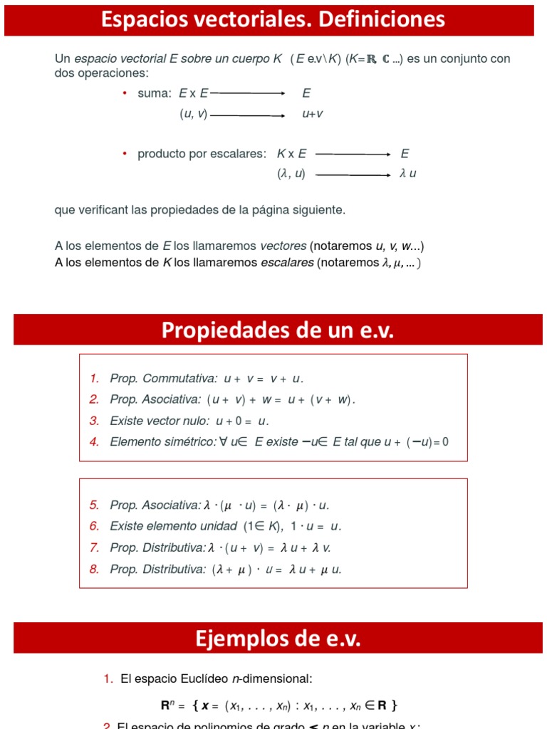 II.1 Espacios Vectoriales | PDF | Base (álgebra lineal) | Espacio vectorial