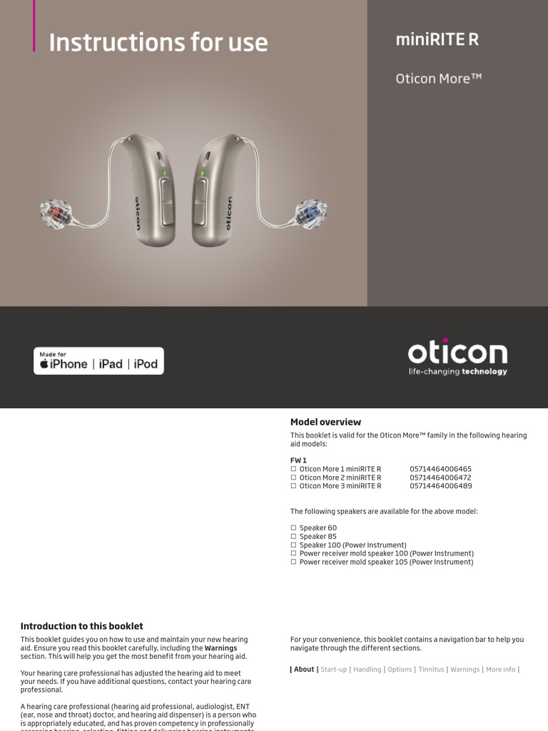 Proteza Oticon More Minirite R Instructions For Use | PDF | Hearing Aid | I Phone