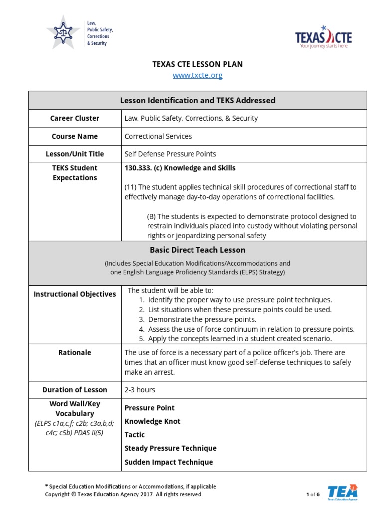 Lesson Plan Self Defense Pressure Points - 0 | PDF | Special Education ...