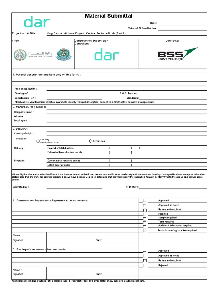 Material Submittal Form Template | PDF | Specification (Technical ...