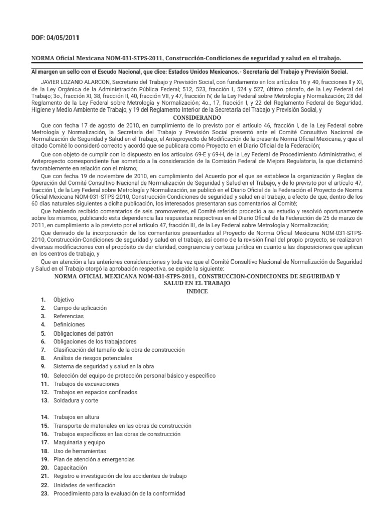Nom 31 STPS 2011 | PDF | Riesgo | Valores