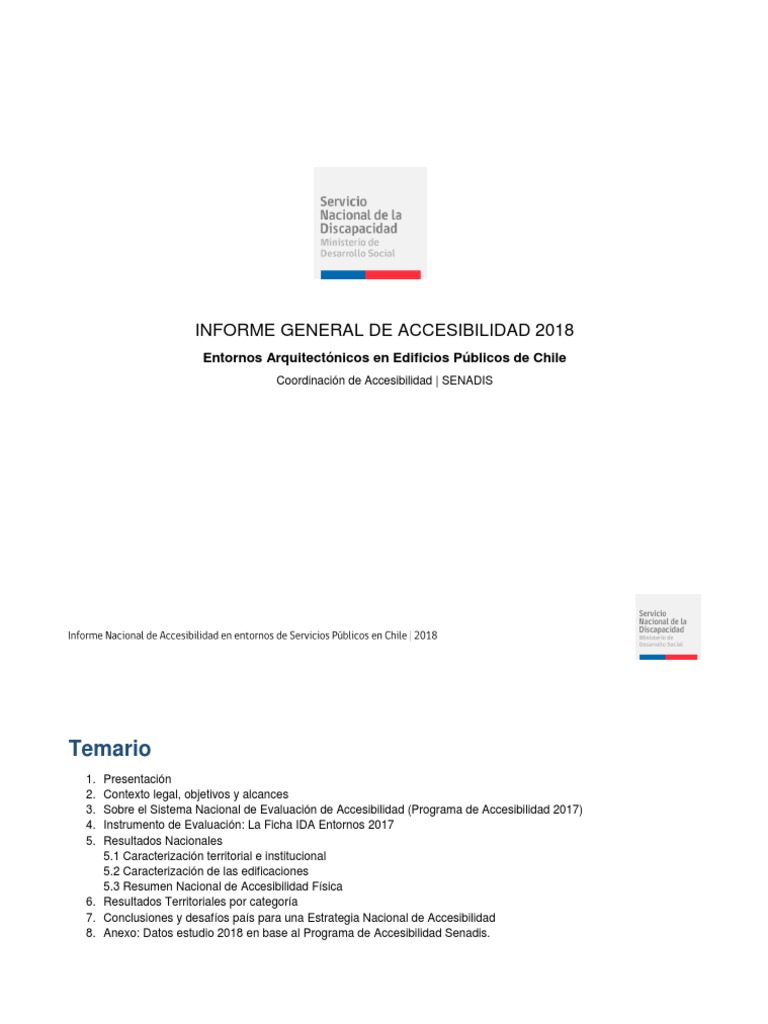Informe General de Accesibilidad - Senadis | PDF | Invalidez | Ascensor