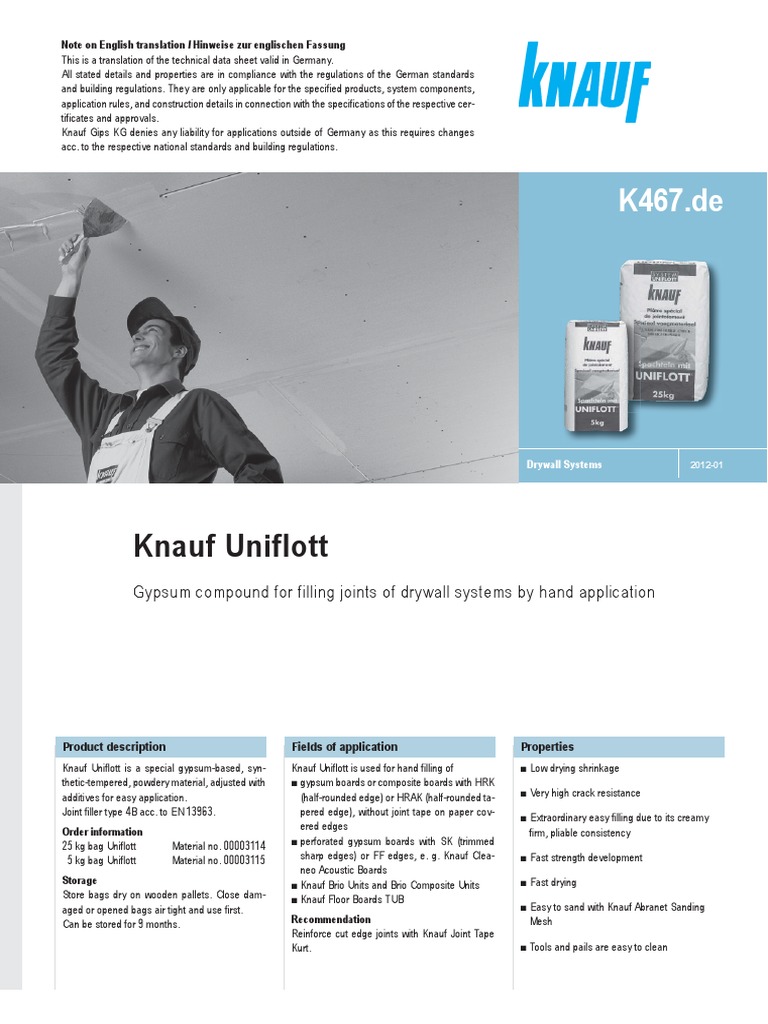 A Guide to Using Knauf Uniflott Gypsum Compound for Filling Joints of Drywall Systems by Hand ...