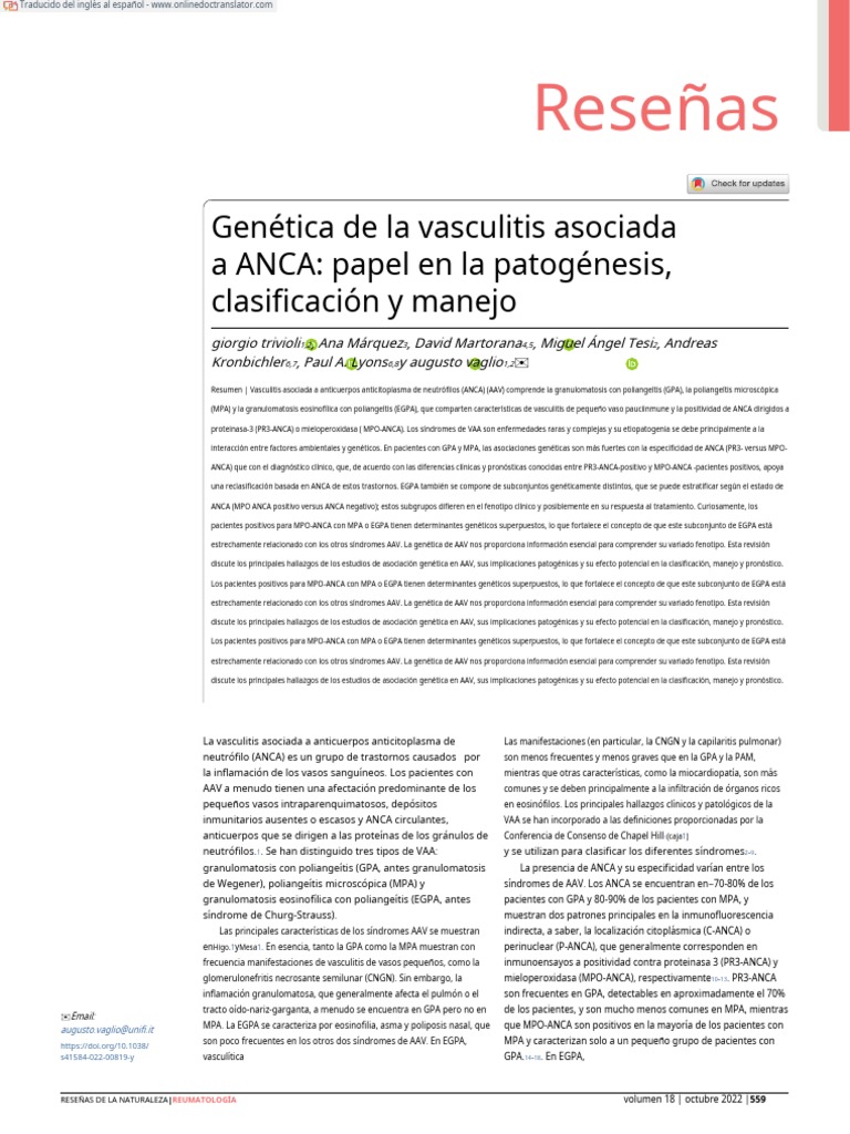 Genetics of ANCA-Associated Nat Rev Rheumatol - En.es | Descargar gratis PDF | Estudio de ...