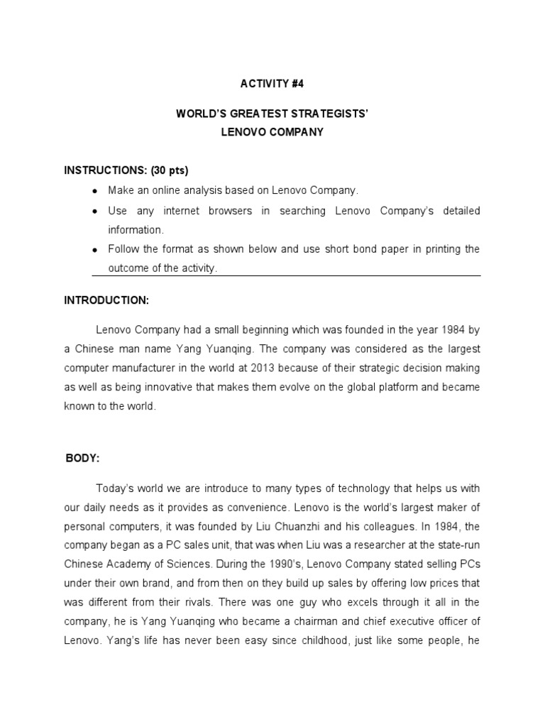 Activity 4 Worlds Greatest Strategists | PDF | Lenovo | Personal Computers