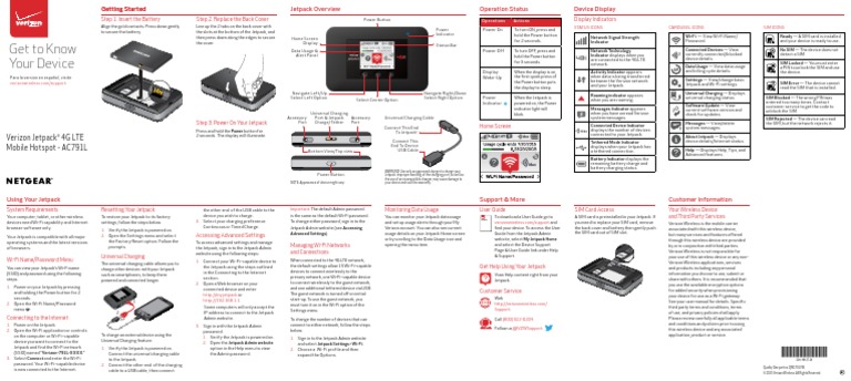 Verizon Jetpack 4g Lte Mobile Hotspot Ac791l Manual Original | PDF | Wi ...