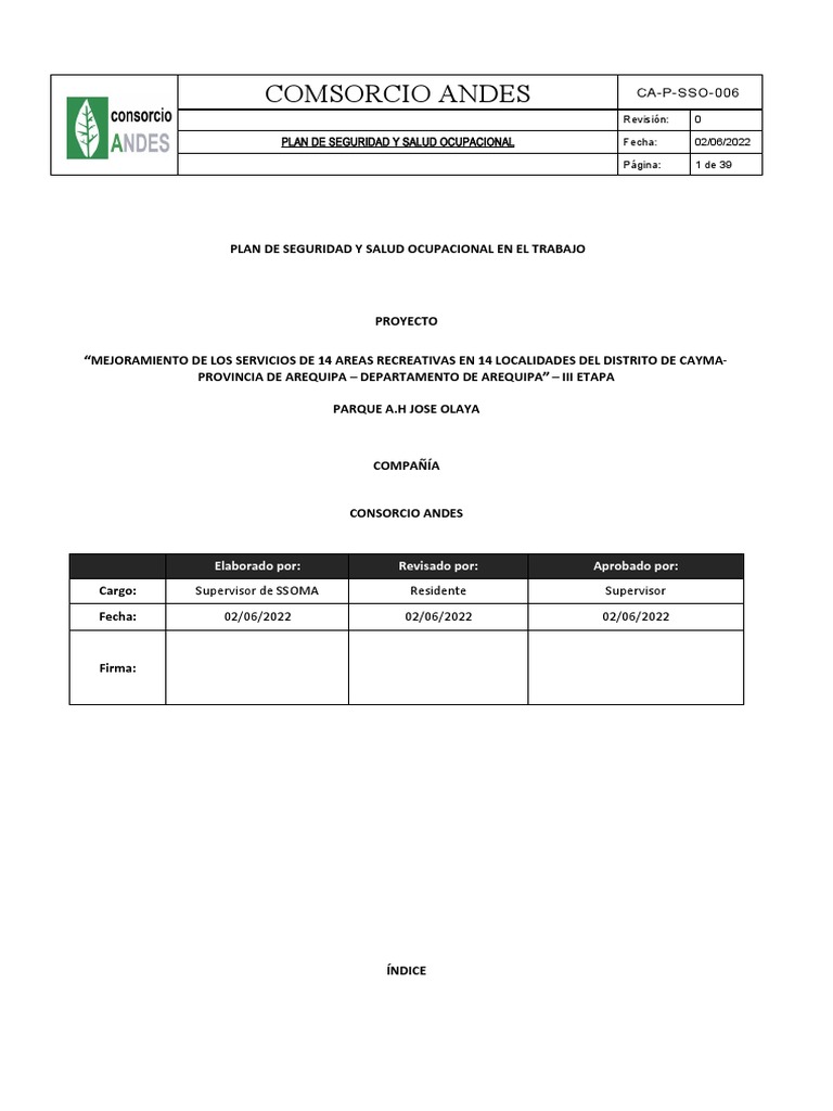 Sso - Plan de Seguridad Jose Olaya | PDF | Seguridad y salud ...