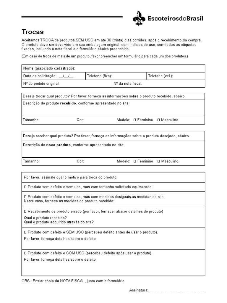 Formulário Troca | PDF | Negócios