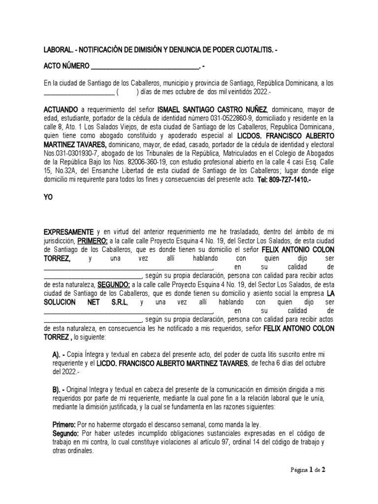 Notificacion de Carta de Dimision y Poder Ult | PDF