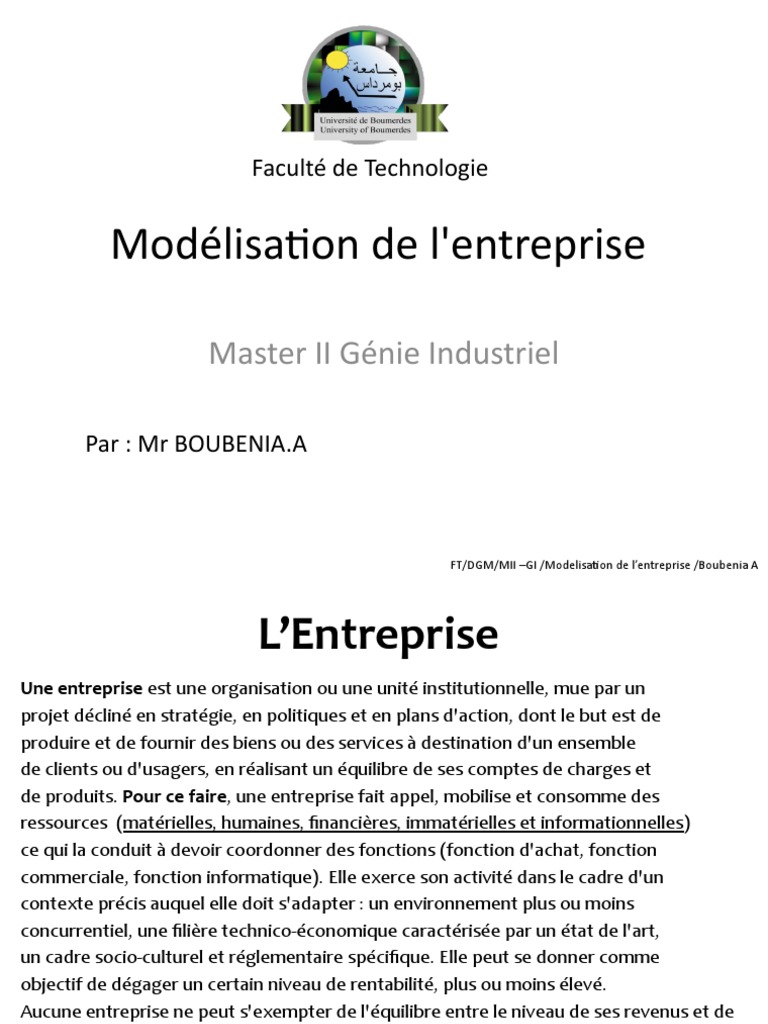 Cours Modélisation de L'entreprise M2GI-1 | PDF | Business | Petite ou moyenne entreprise